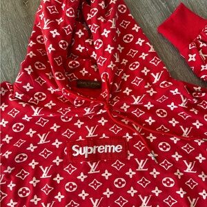 Louis Vuitton | Sweaters | Louis Vuitton X Supreme Red Monogram Hoodie ...